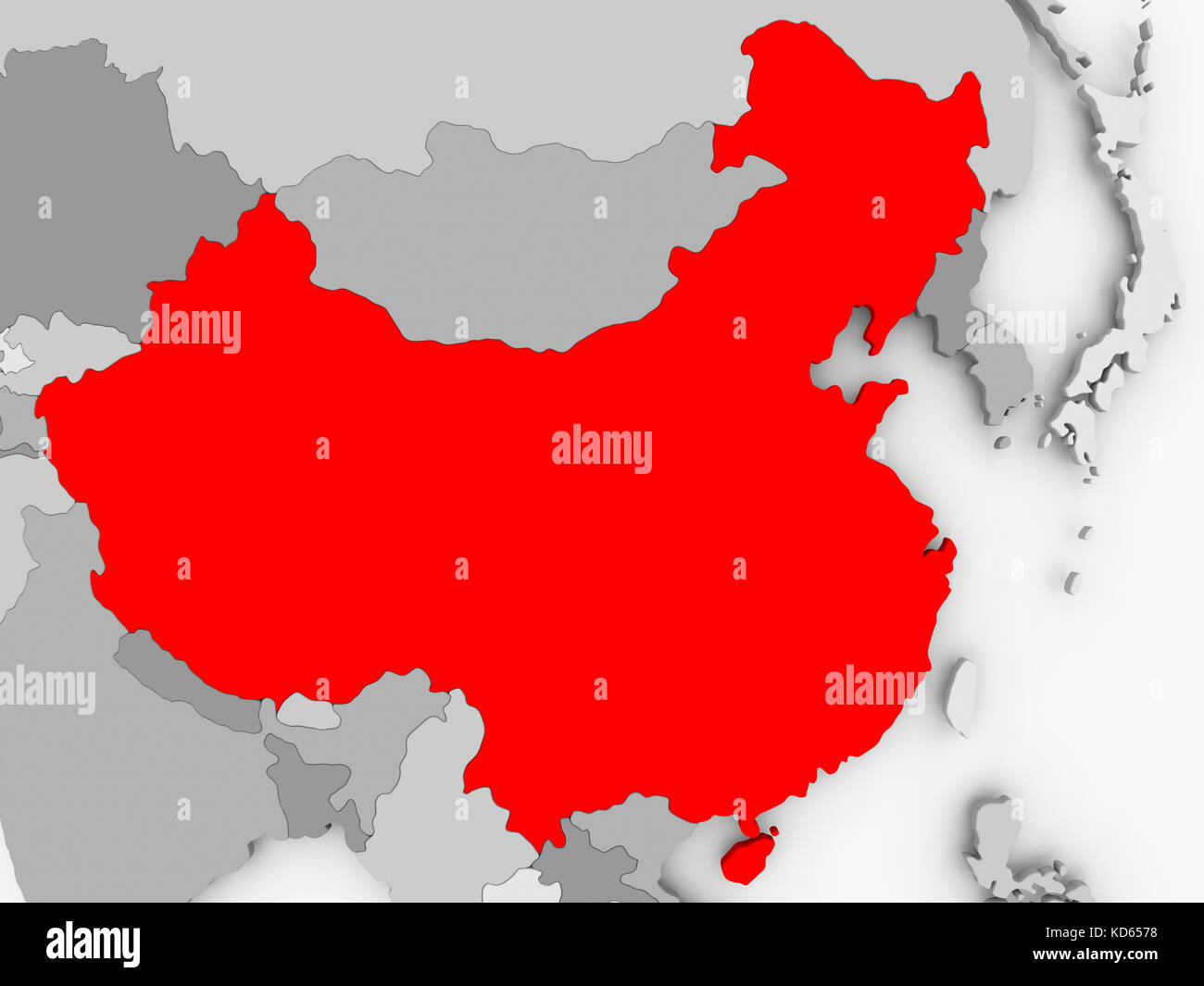 China in red on grey political map. 3D illustration Stock Photo - Alamy