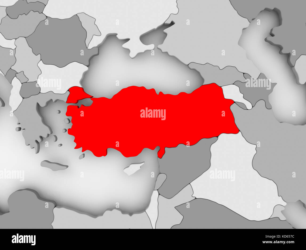 Turkey in red on grey political map. 3D illustration Stock Photo - Alamy