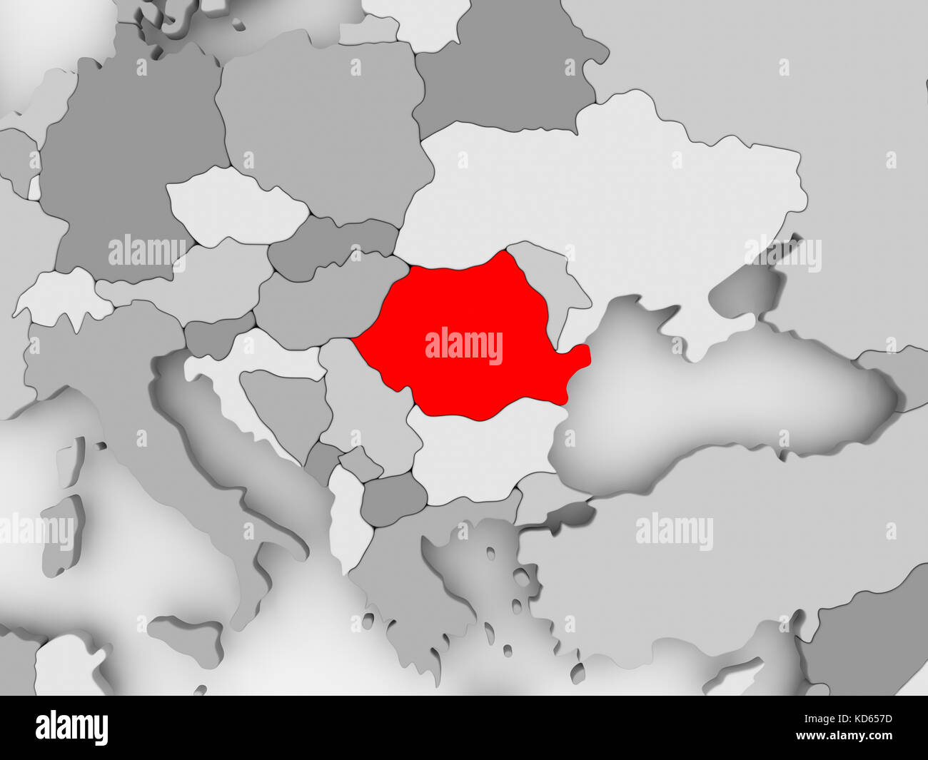 Romania in red on grey political map. 3D illustration Stock Photo - Alamy