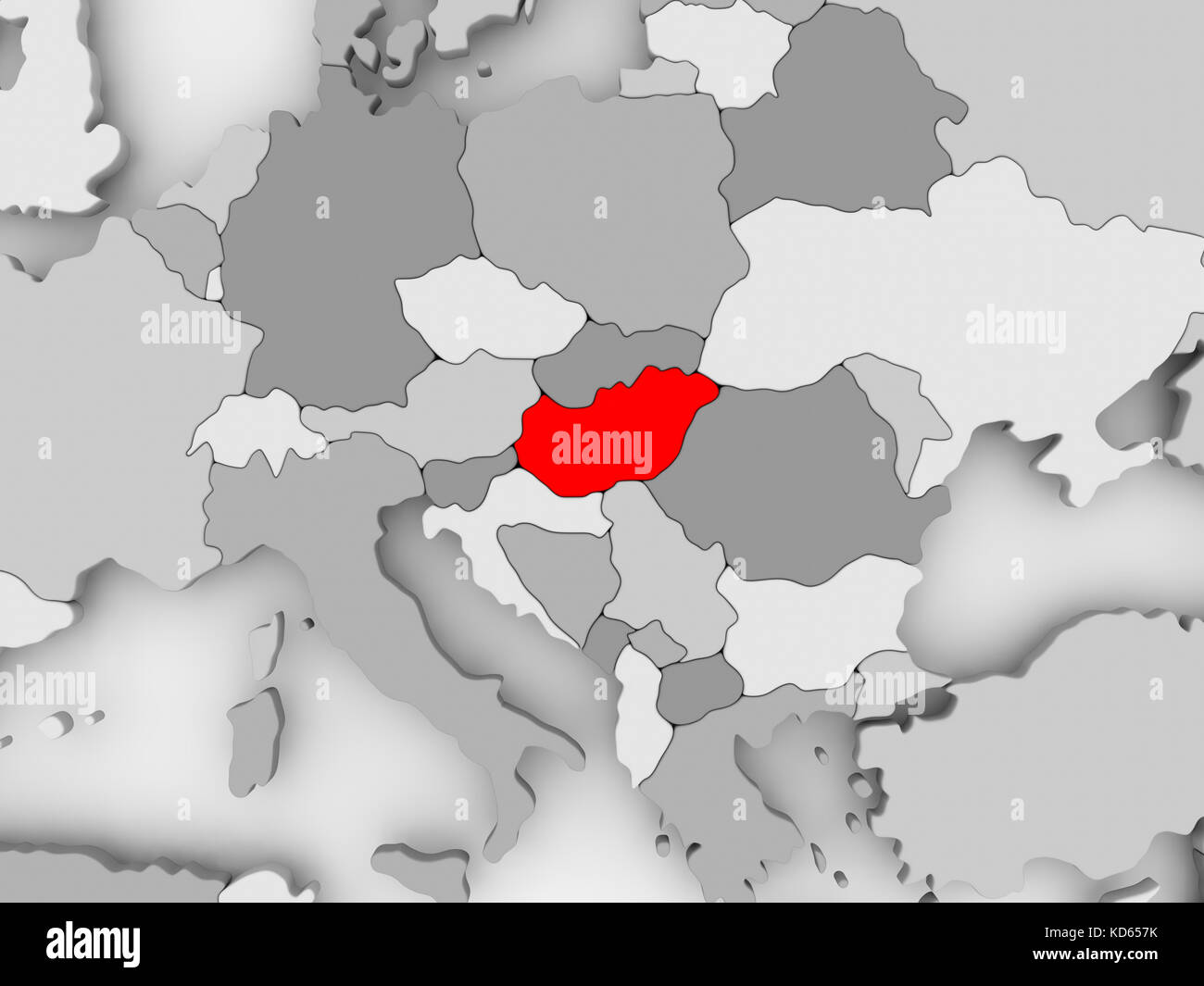 Hungary in red on grey political map. 3D illustration Stock Photo - Alamy
