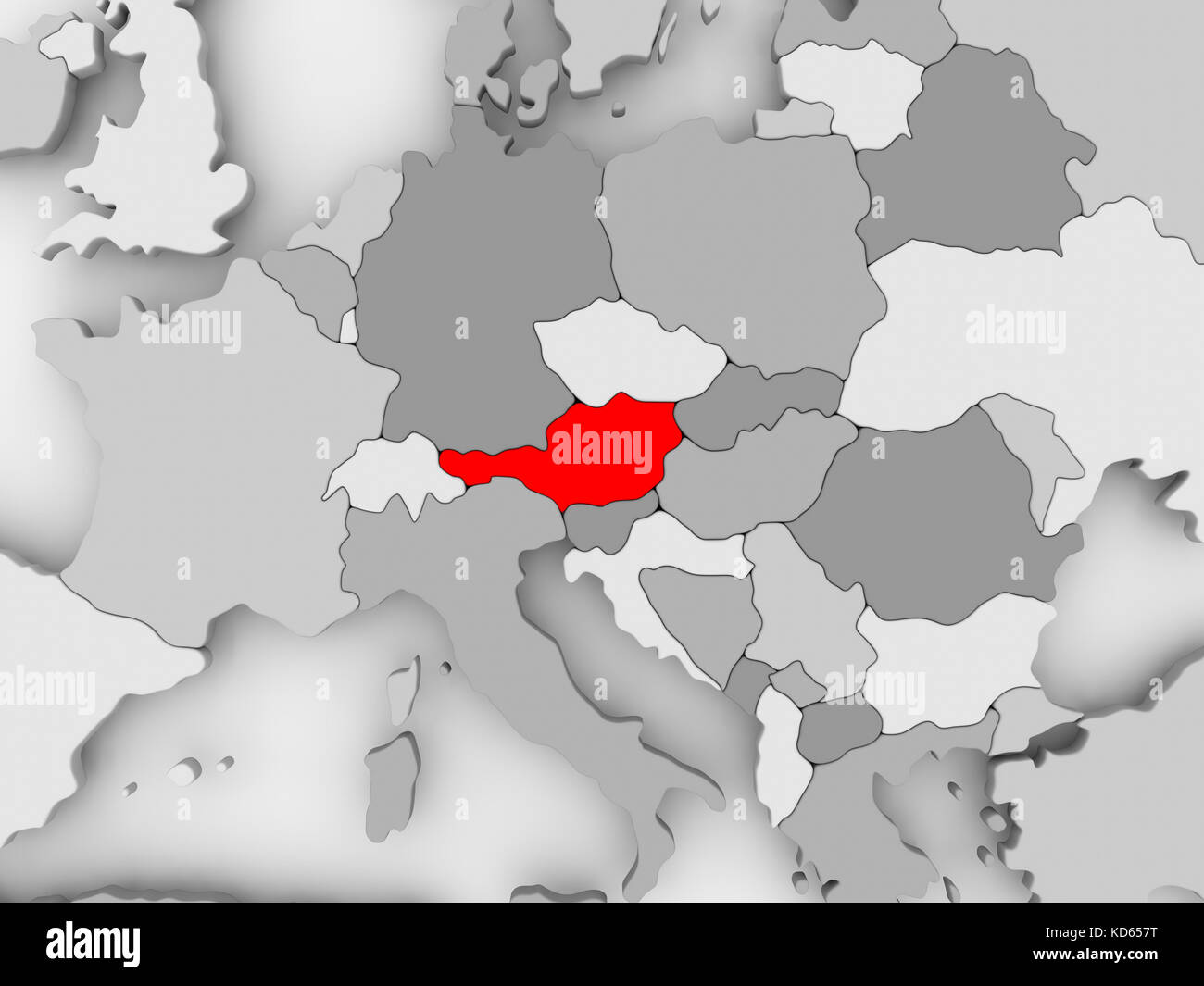 Austria in red on grey political map. 3D illustration Stock Photo - Alamy