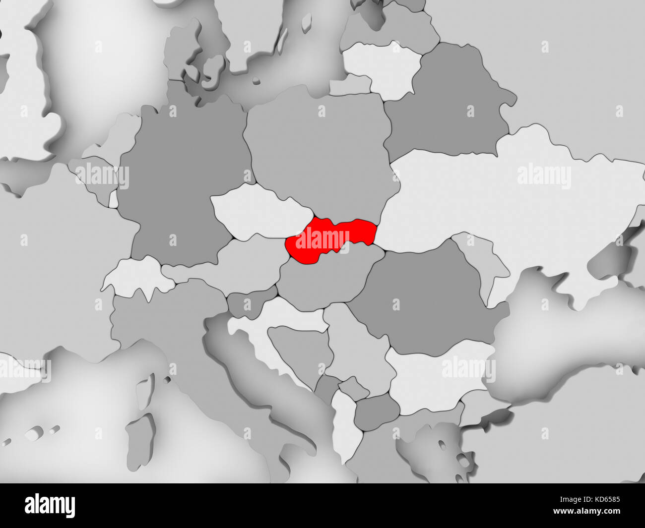 Slovakia in red on grey political map. 3D illustration Stock Photo - Alamy