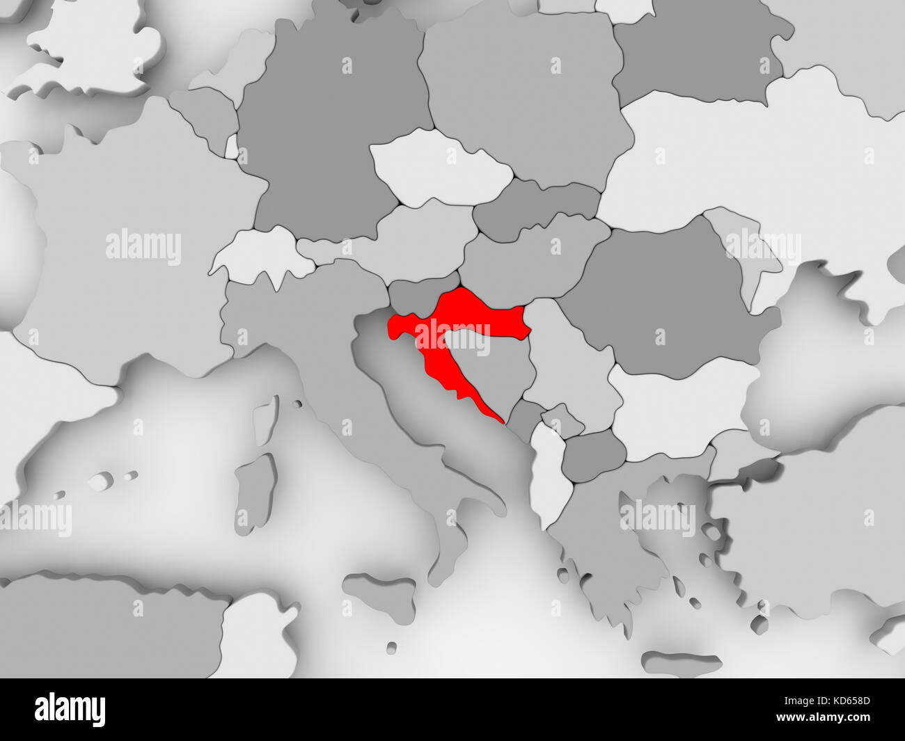 Croatia in red on grey political map. 3D illustration Stock Photo - Alamy