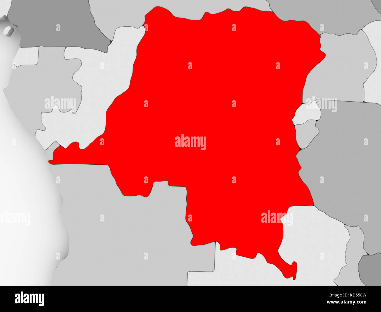 Democratic Republic of Congo in red on grey political map. 3D ...