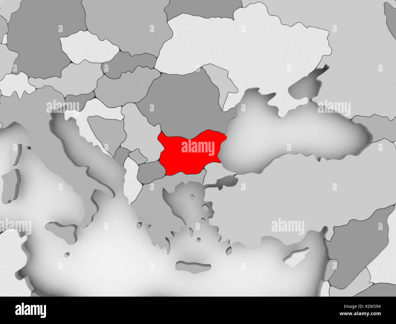 Bulgaria in red on grey political map. 3D illustration Stock Photo - Alamy