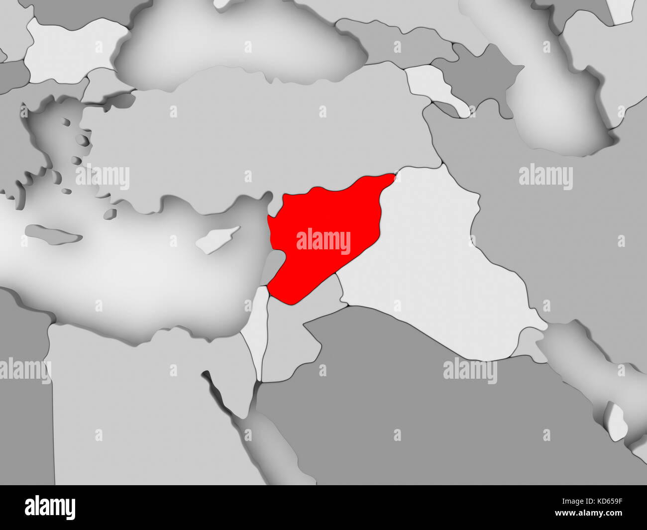 Syria in red on grey political map. 3D illustration Stock Photo - Alamy