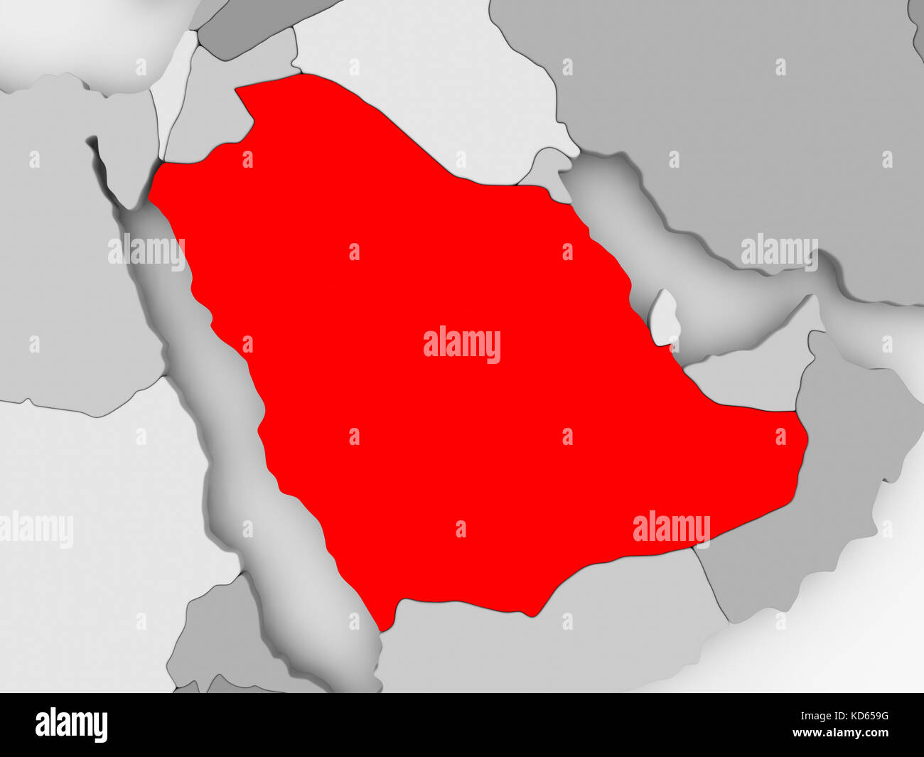 Saudi Arabia in red on grey political map. 3D illustration Stock Photo ...