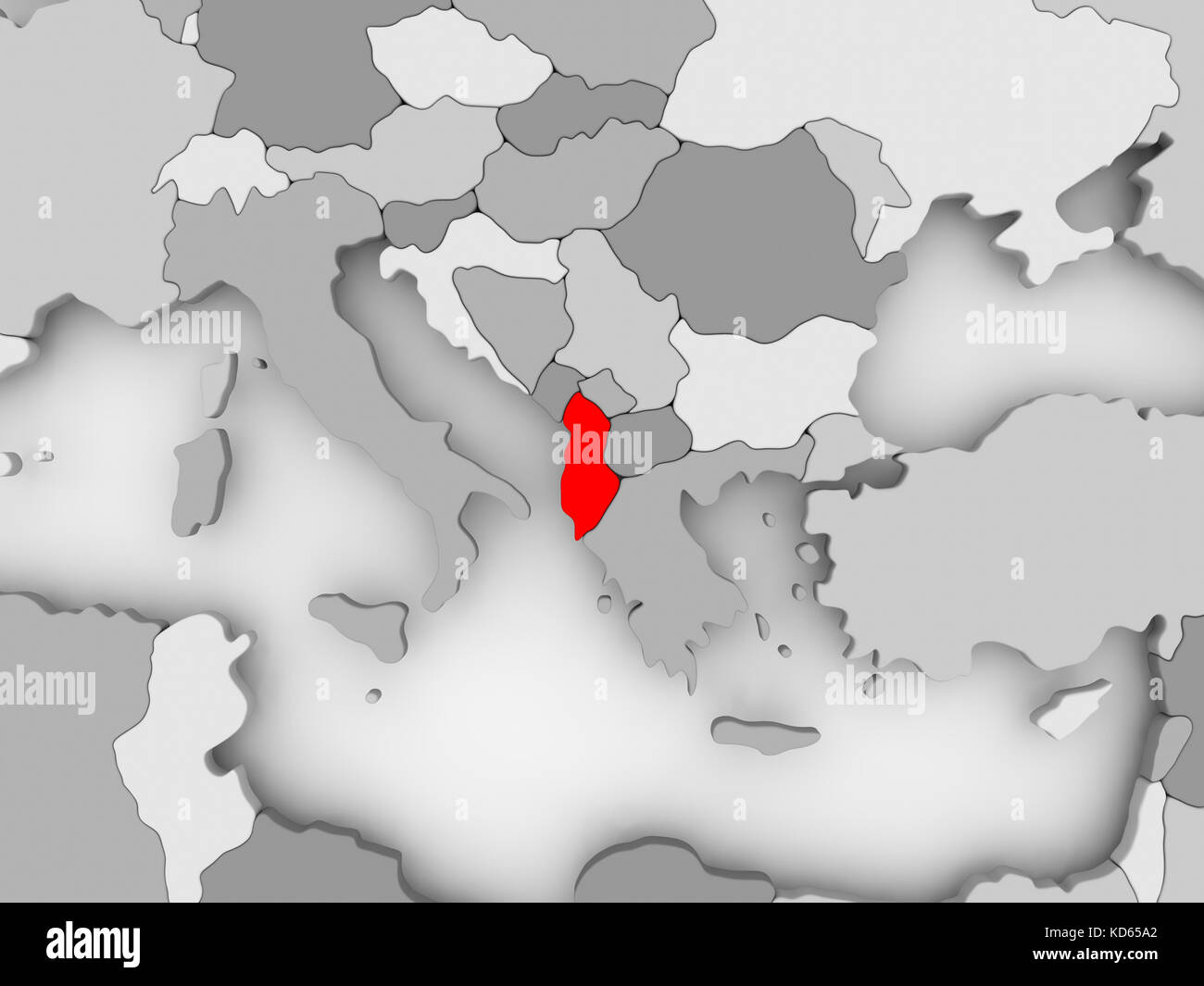 Albania in red on grey political map. 3D illustration Stock Photo - Alamy