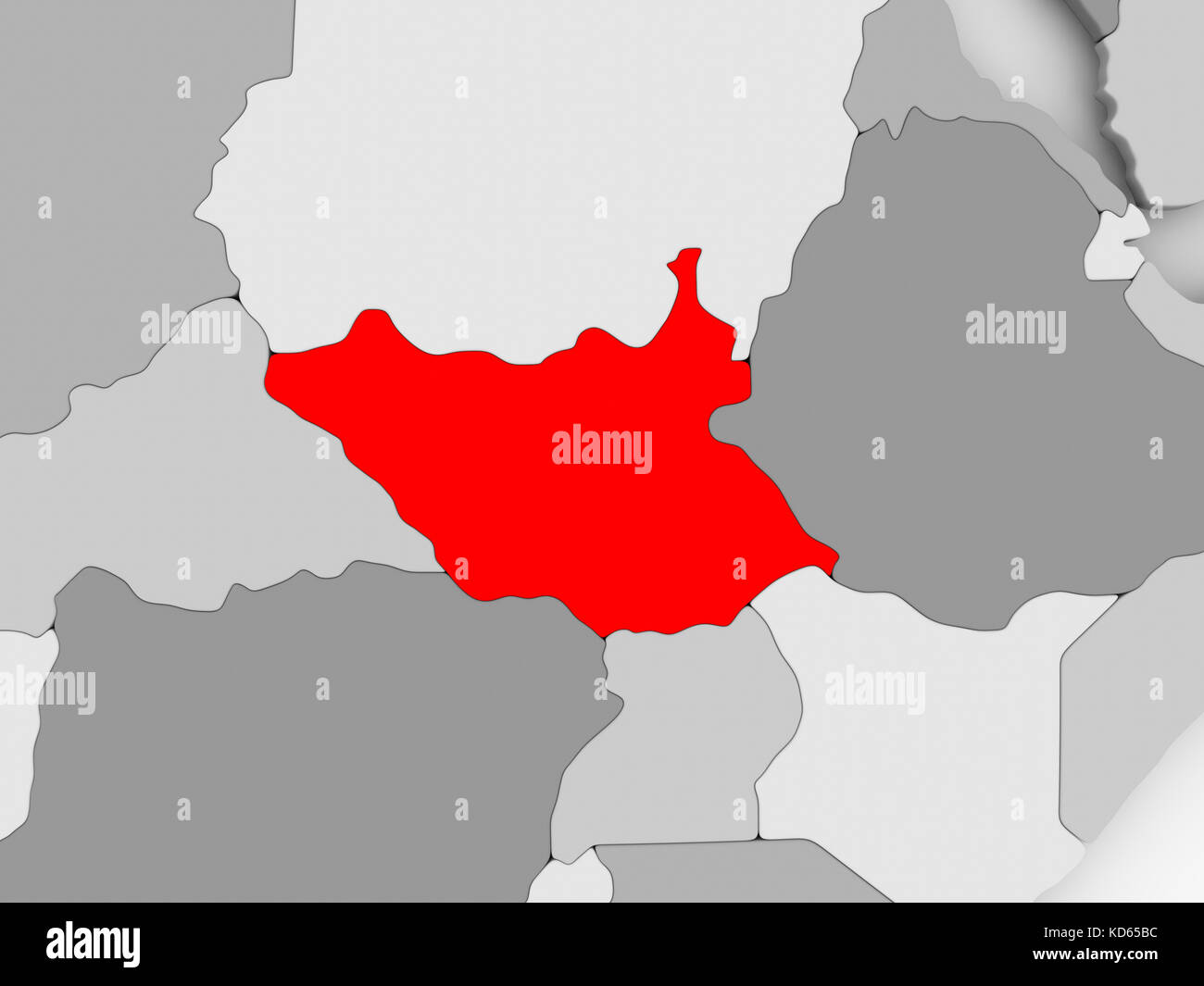 South Sudan in red on grey political map. 3D illustration Stock Photo ...