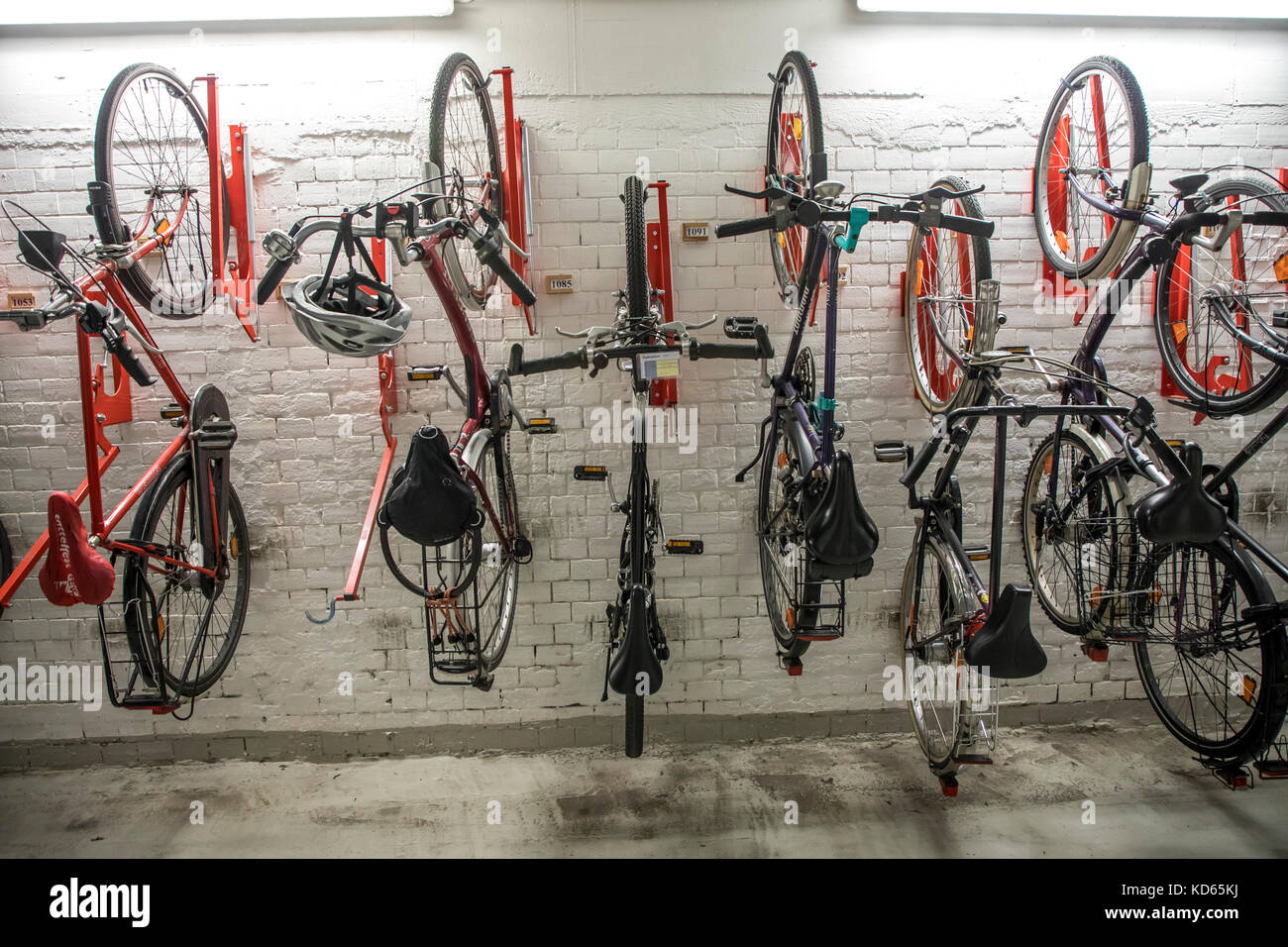 Public bike storage, at the central station in Essen, Germany, bicycles ...