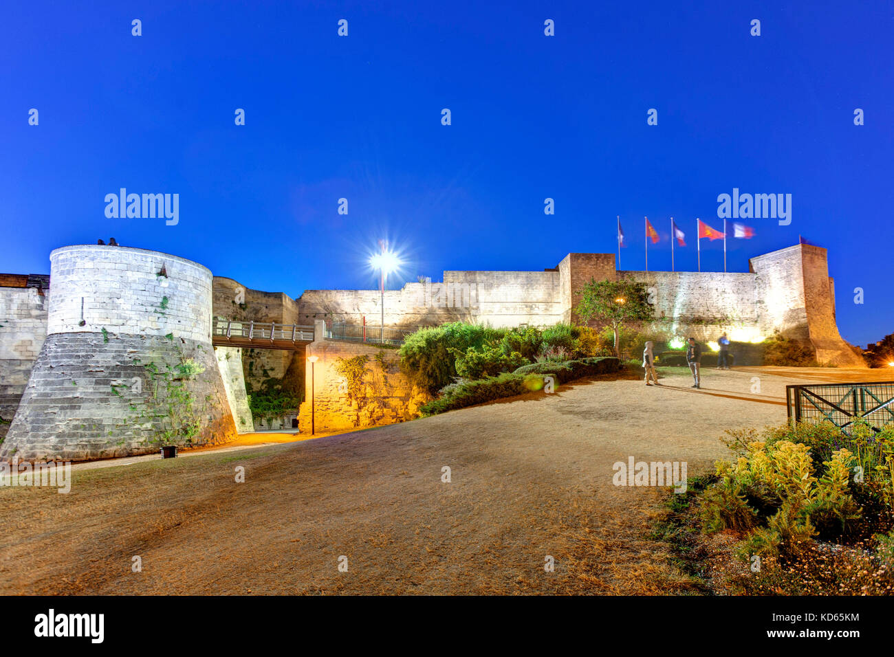 Caen (north-western France): night view of the "chateau de Caen" castle ...