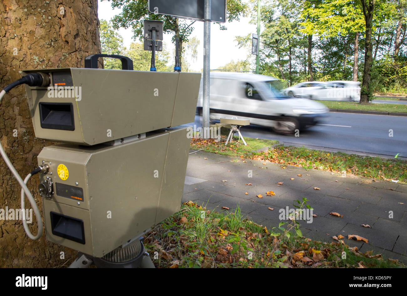 Speed control by German police in Essen, Germany, speed camera ...
