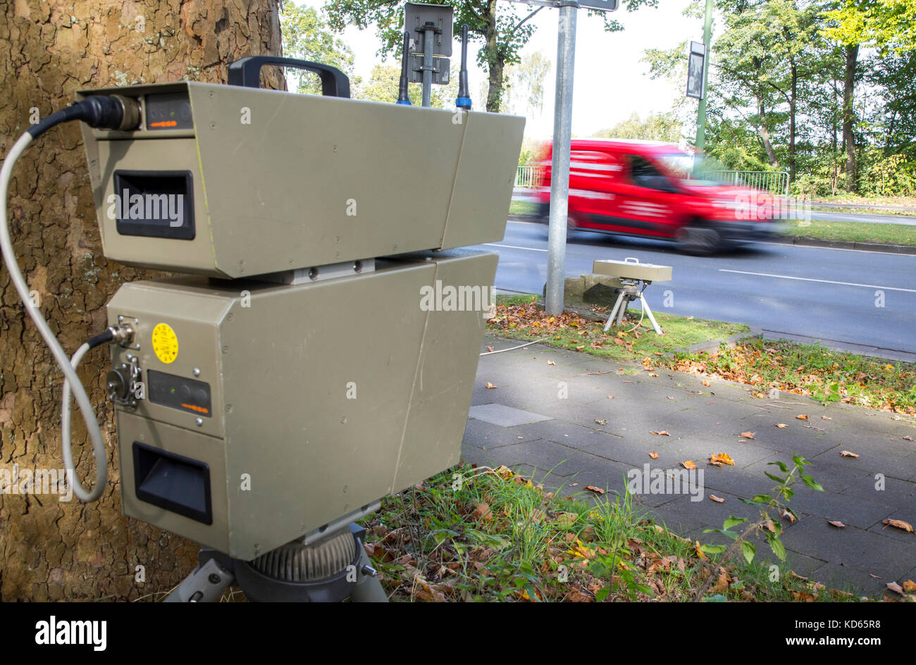 Speed control by German police in Essen, Germany, speed camera ...