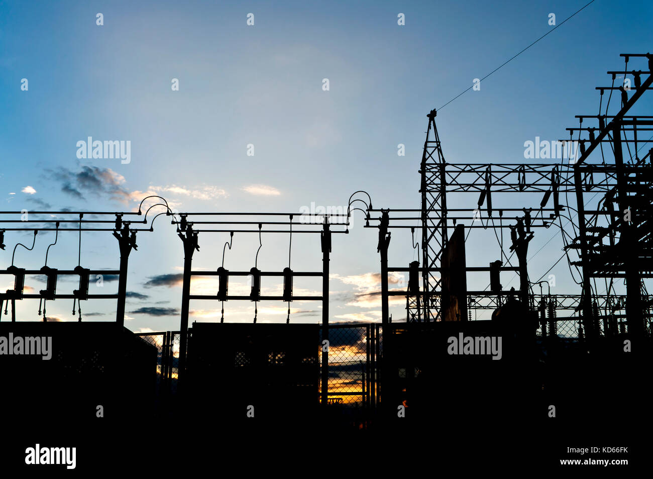 Electrical distribution substation silhouette Stock Photo - Alamy