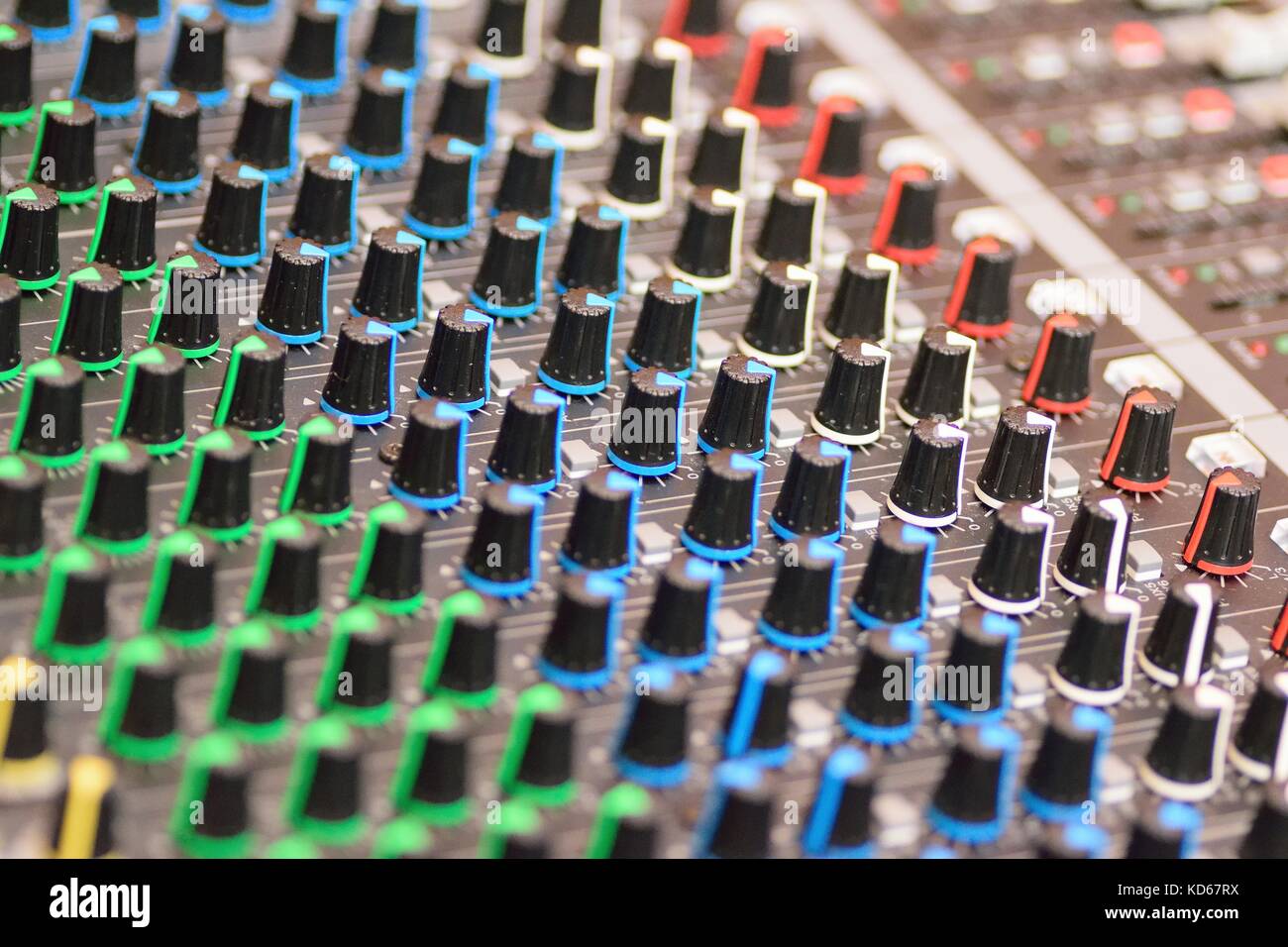 Background of musical mixing board blur texture in horizontal frame ...