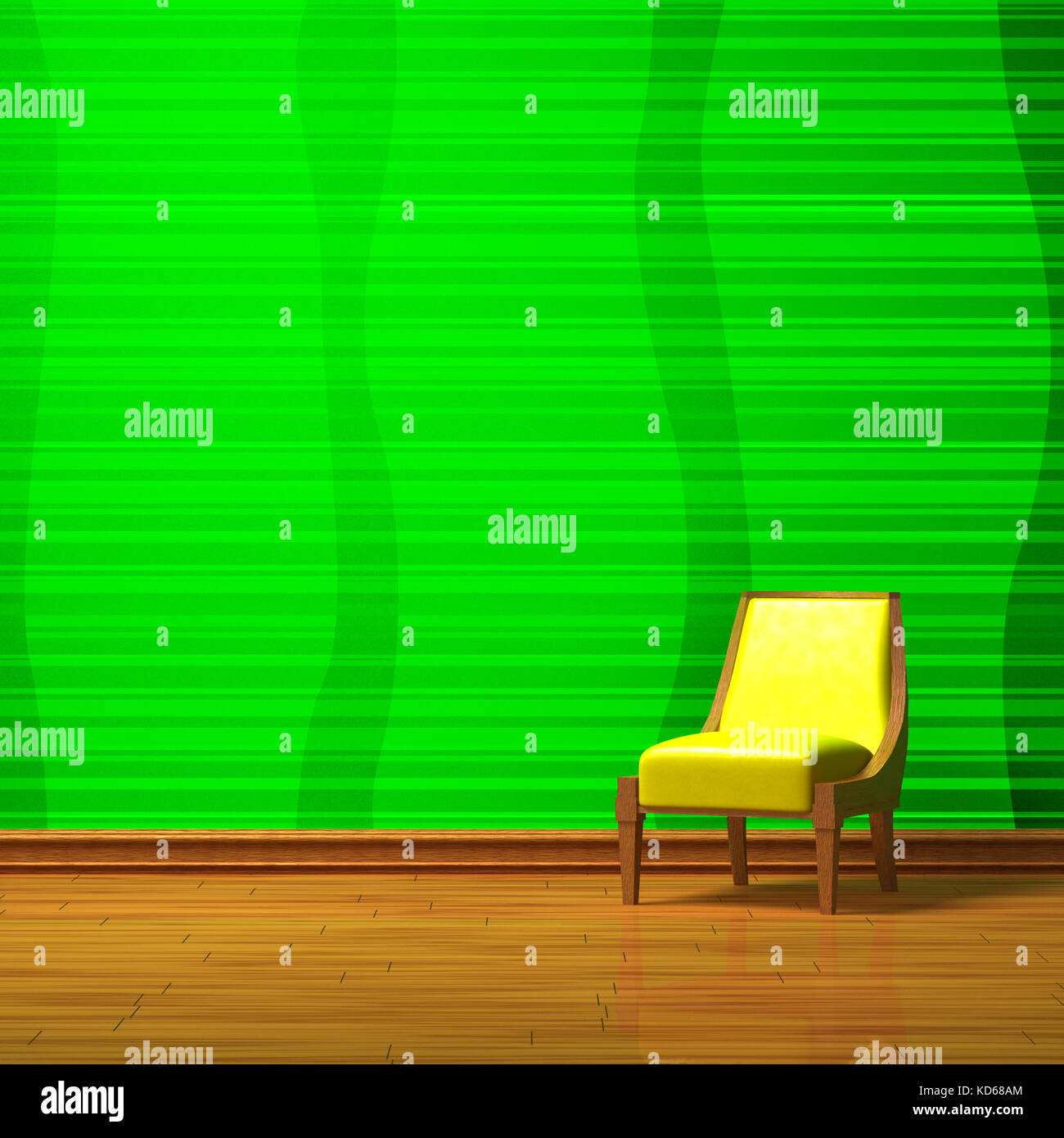 Yellow chair in green minimalist interior Stock Photo - Alamy
