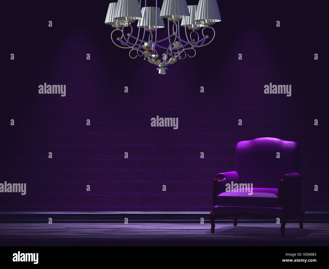 Alone chair with luxury chandelier in dark minimalist interior Stock ...