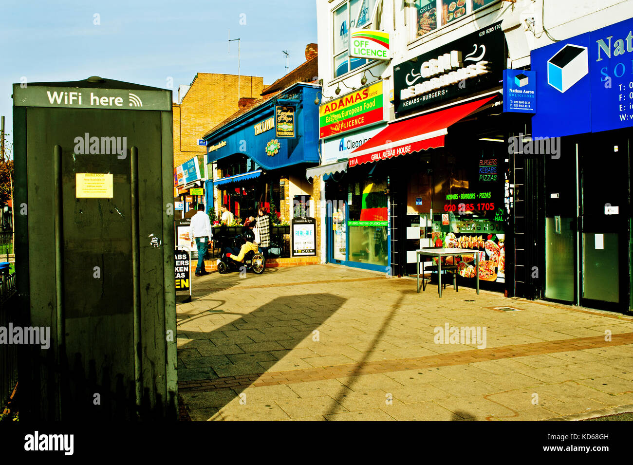 Wi-Fi Booth and shops, Catford, London Stock Photo - Alamy