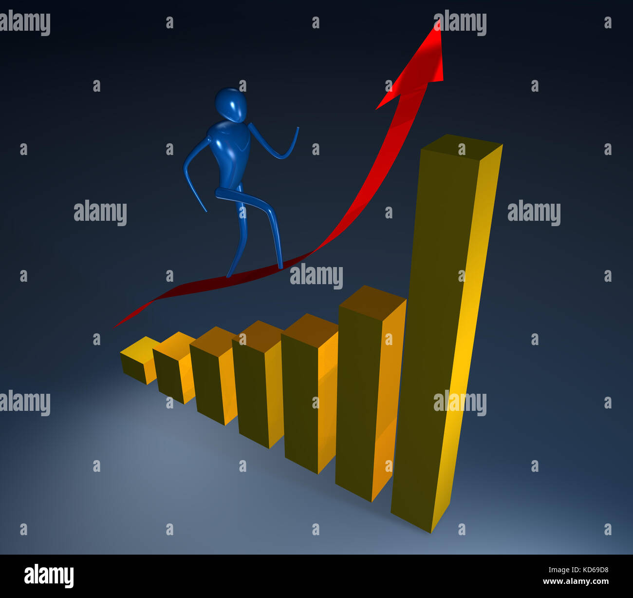 Person going on a rising red arrow Stock Photo - Alamy