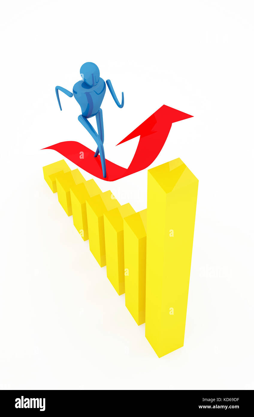 Person going up on a rising red arrow Stock Photo - Alamy