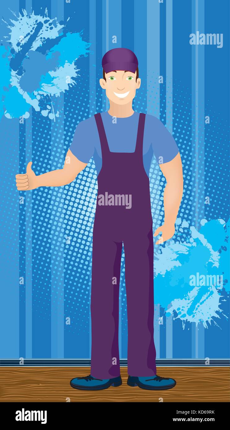 Happy worker showing thumb Stock Vector Images - Alamy