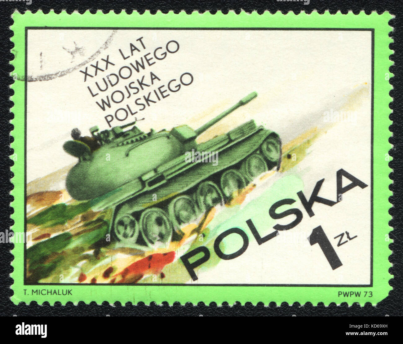A stamp printed in POLAND shows Military tank, circa 1973 Stock Photo ...