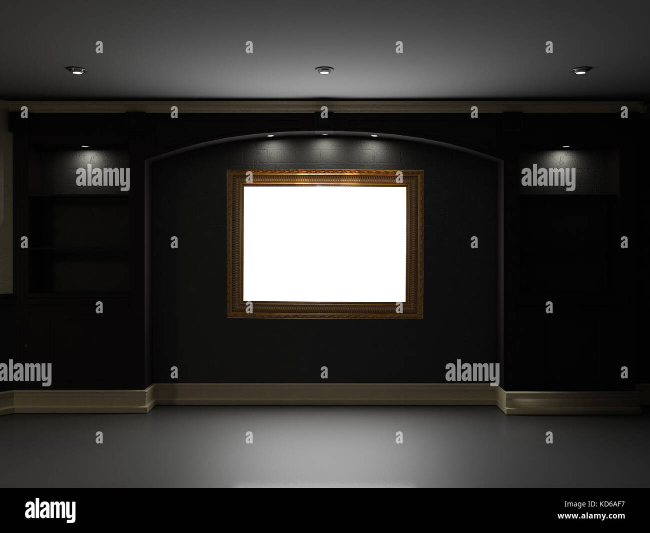 Empty bookcase with lighting rectangle on the wall Stock Photo - Alamy