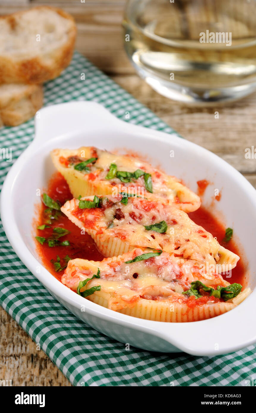 pasta conchiglioni shells stuffed meat mince with spinach and tomato ...