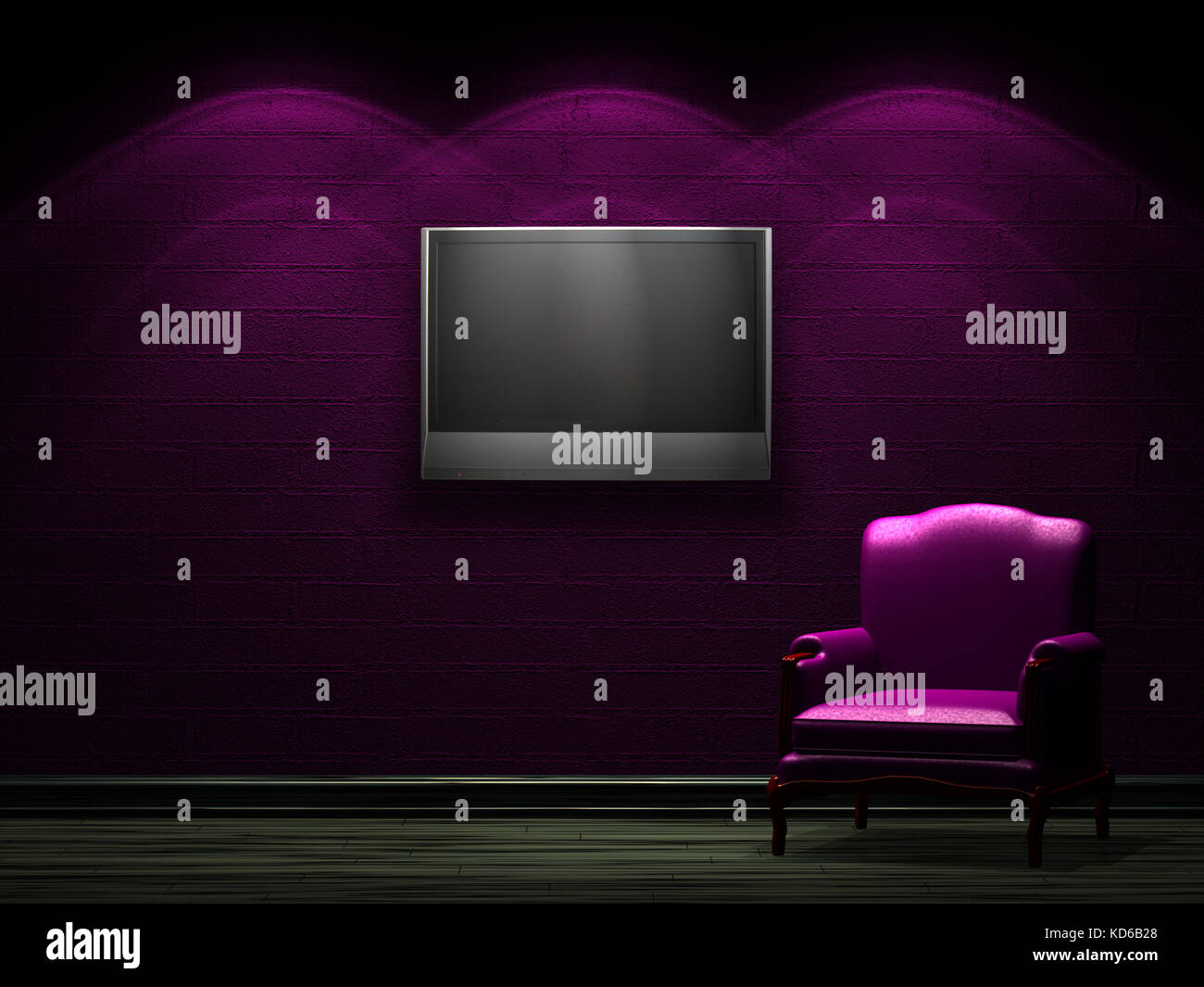 Alone chair with LCD tv in dark minimalist interior Stock Photo - Alamy