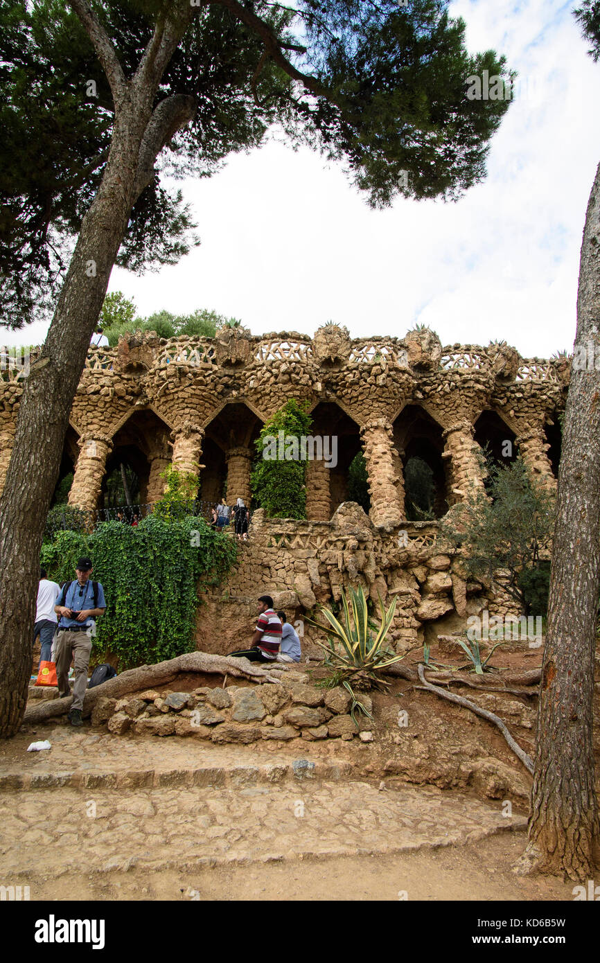 Stock Photo - Park Güell, Barcelona, Spain. Mosaic-covered buildings ...