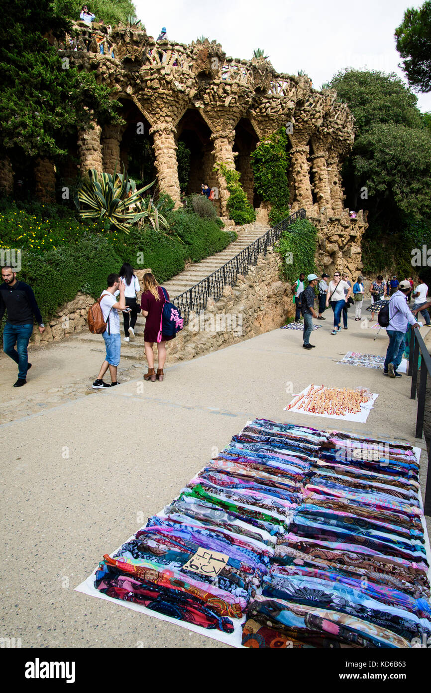 Stock Photo - Park Güell, Barcelona, Spain. Mosaic-covered buildings ...