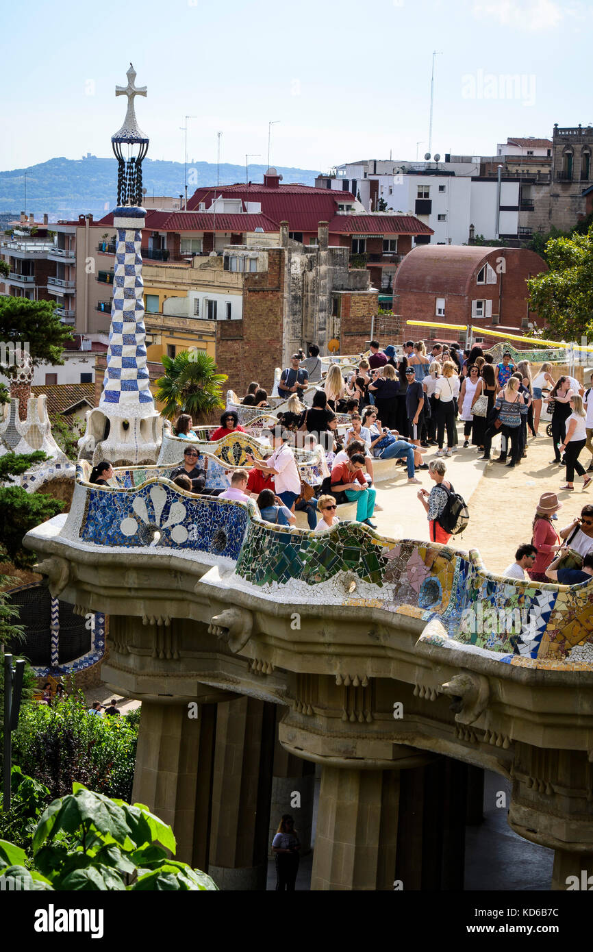 Stock Photo - Park Güell, Barcelona, Spain. Mosaic-covered buildings ...