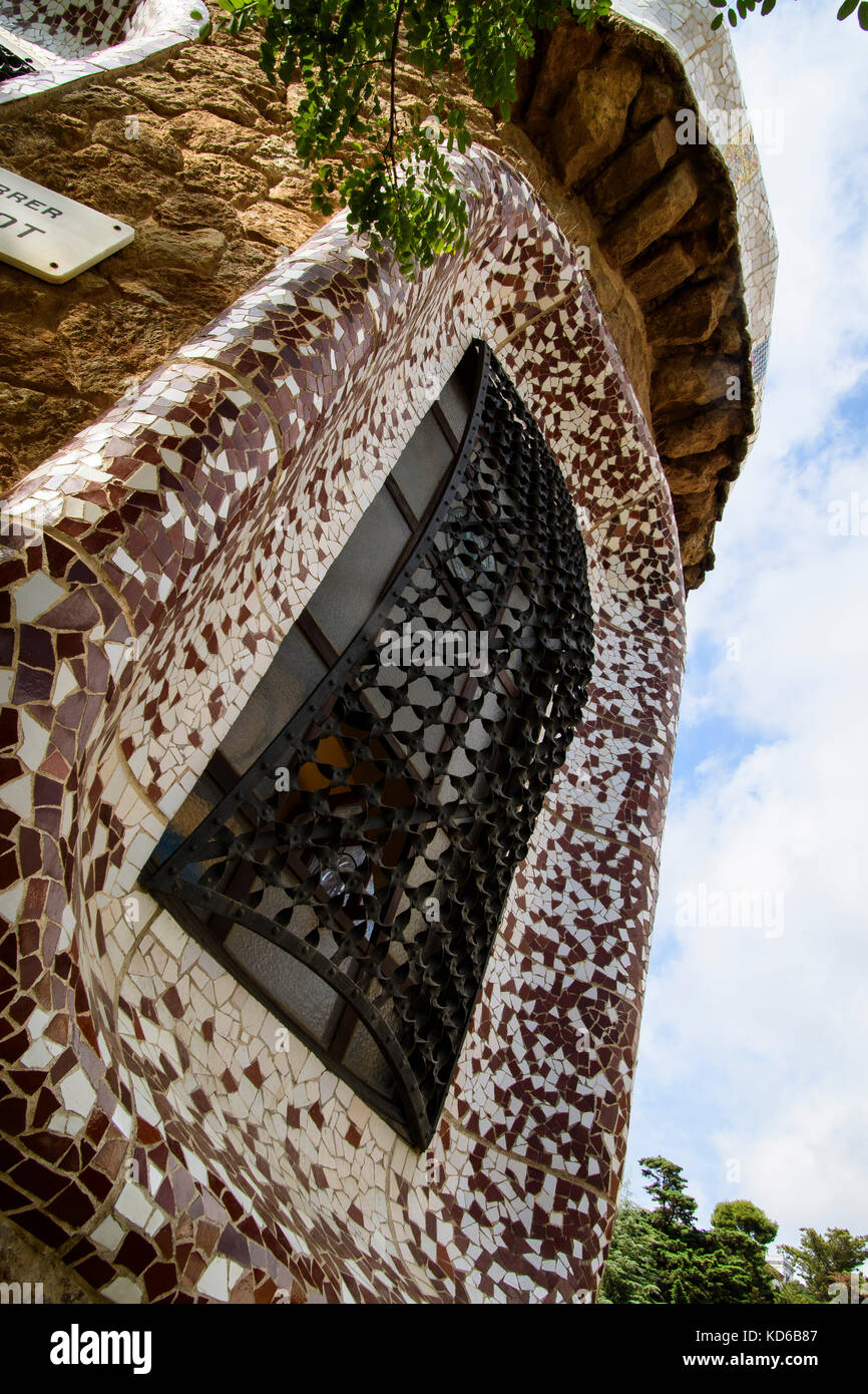 Stock Photo - Park Güell, Barcelona, Spain. Mosaic-covered buildings ...