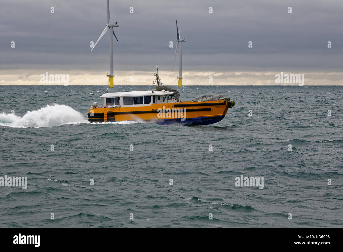 The Windcat 22 CTV at the The Rampion Offshore Windfarm, near Brighton ...