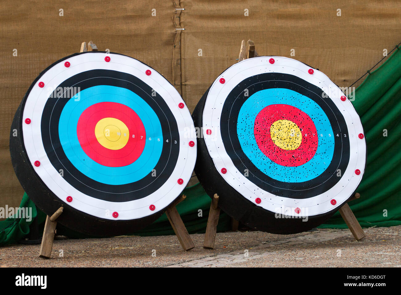 Close up view of a pair of Medieval archery targets Stock Photo - Alamy