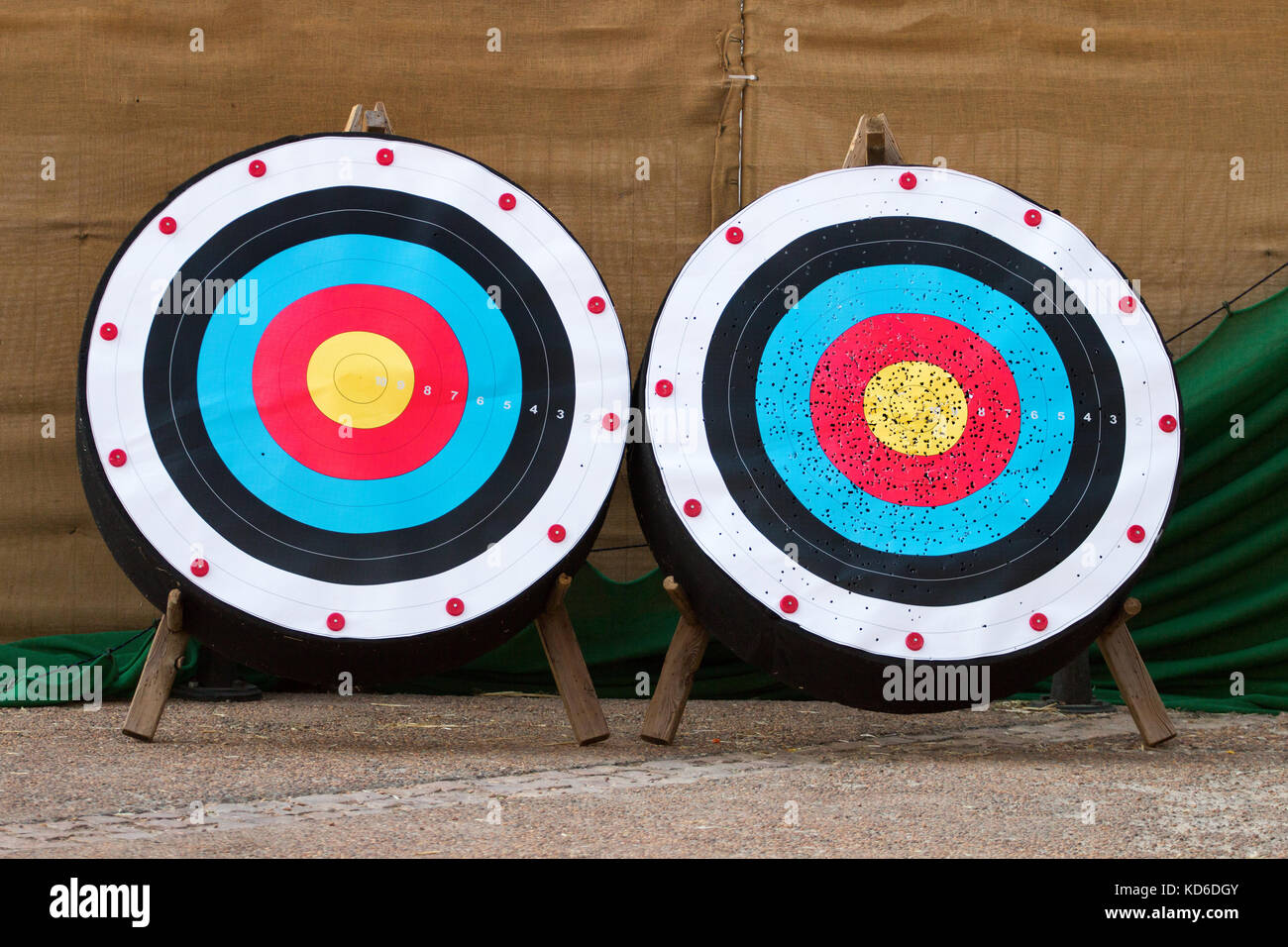 Close up view of a pair of Medieval archery targets Stock Photo - Alamy