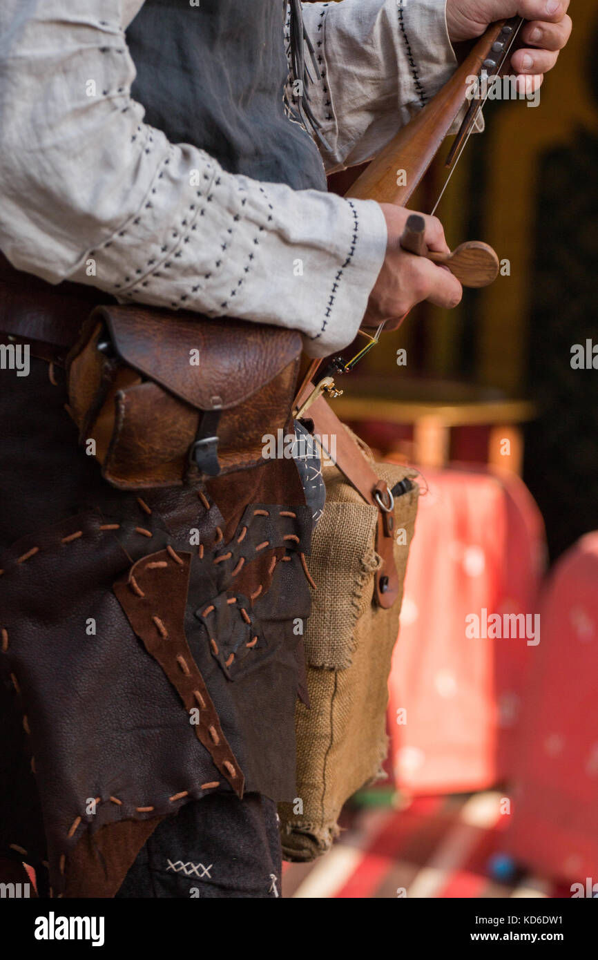 Close view detail of a man playing a medieval rebec instrument Stock ...