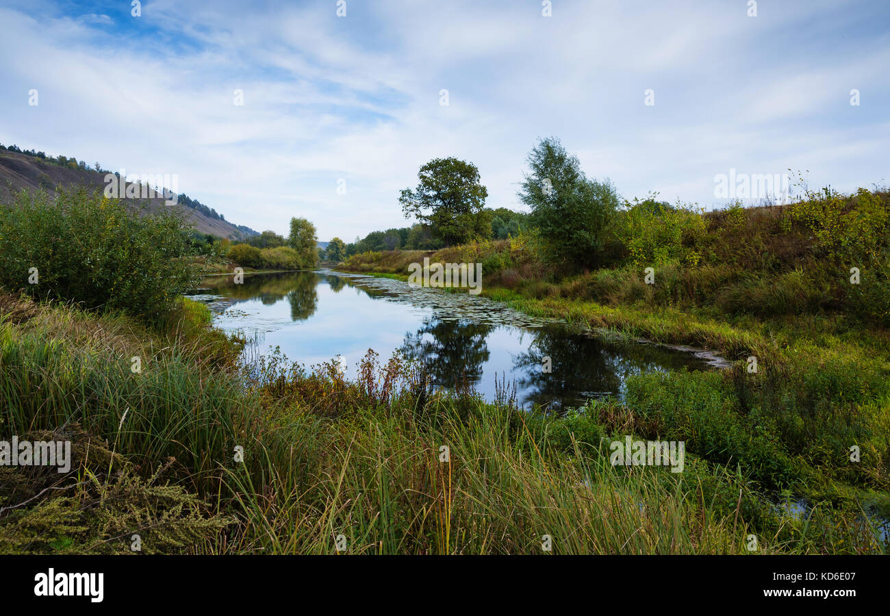 Pond in the countryside in autumn at sunset Stock Photo - Alamy