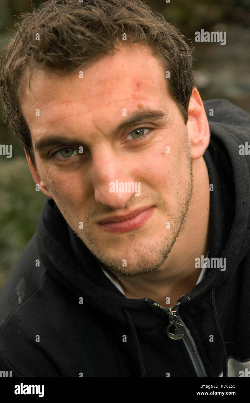 Rugby player Sam Warburton with hid dog 'Gus' near his home in Cardiff ...
