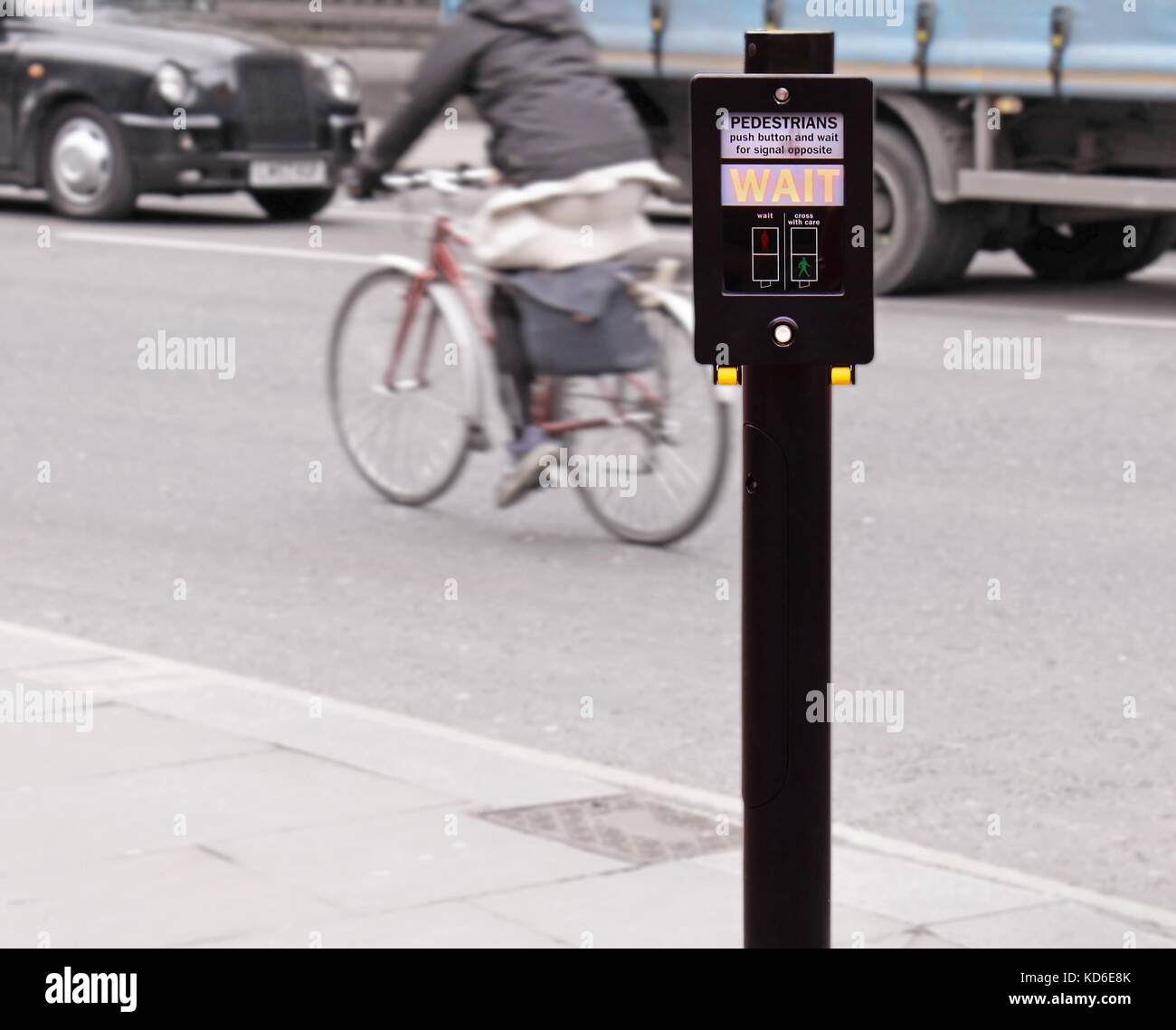 Pedestrian crossing traffic sign with push button Stock Photo - Alamy