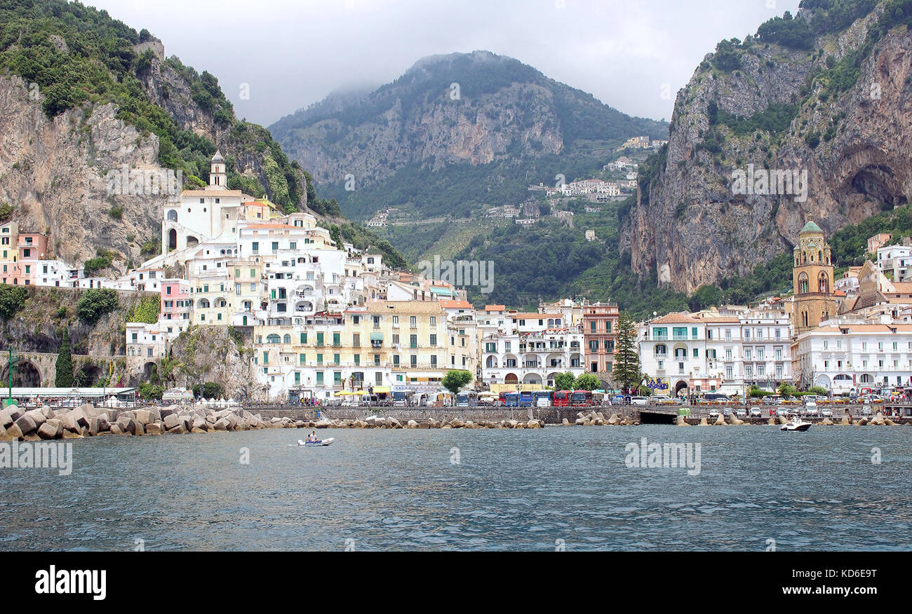 AMALFI, ITALY - June 28; Famous Italian summer seaside town on Amalfi ...