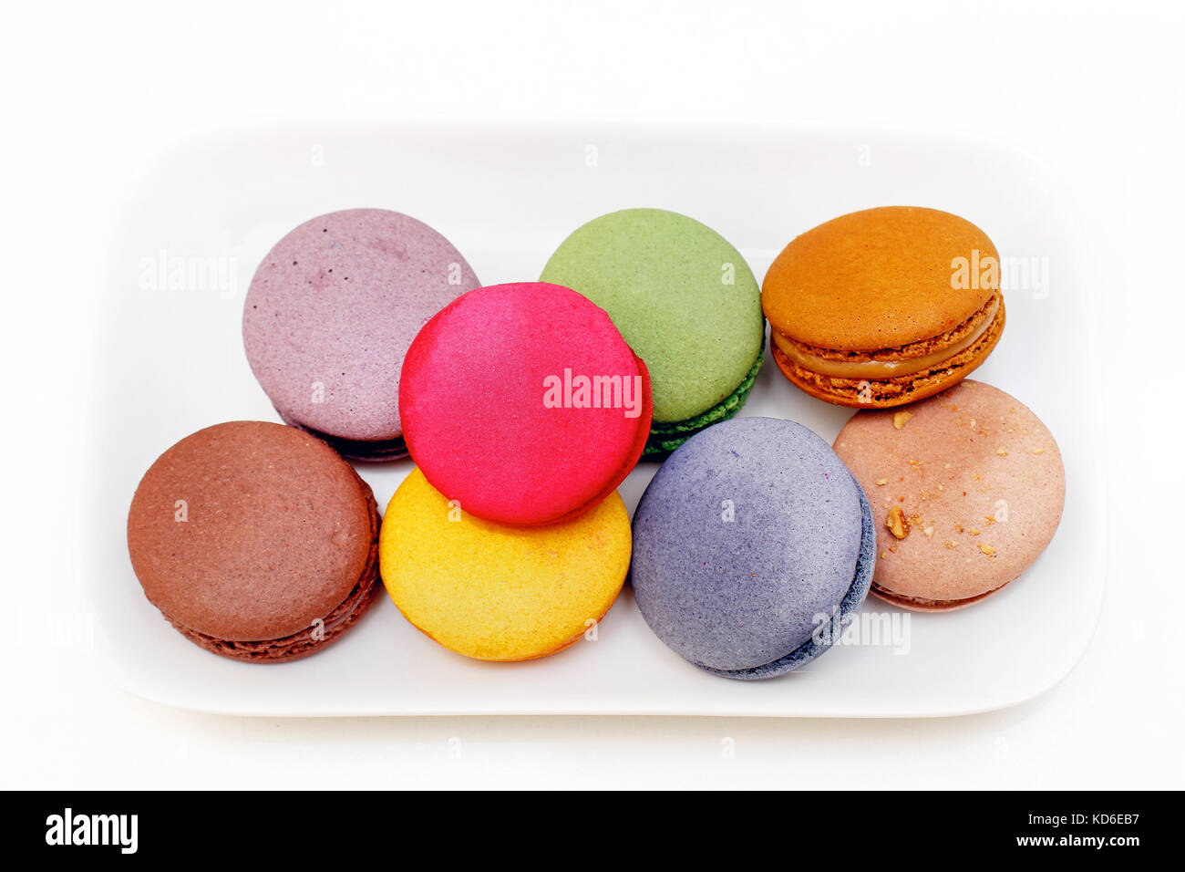 Fresh colorful macaroons selection on white plate Stock Photo - Alamy