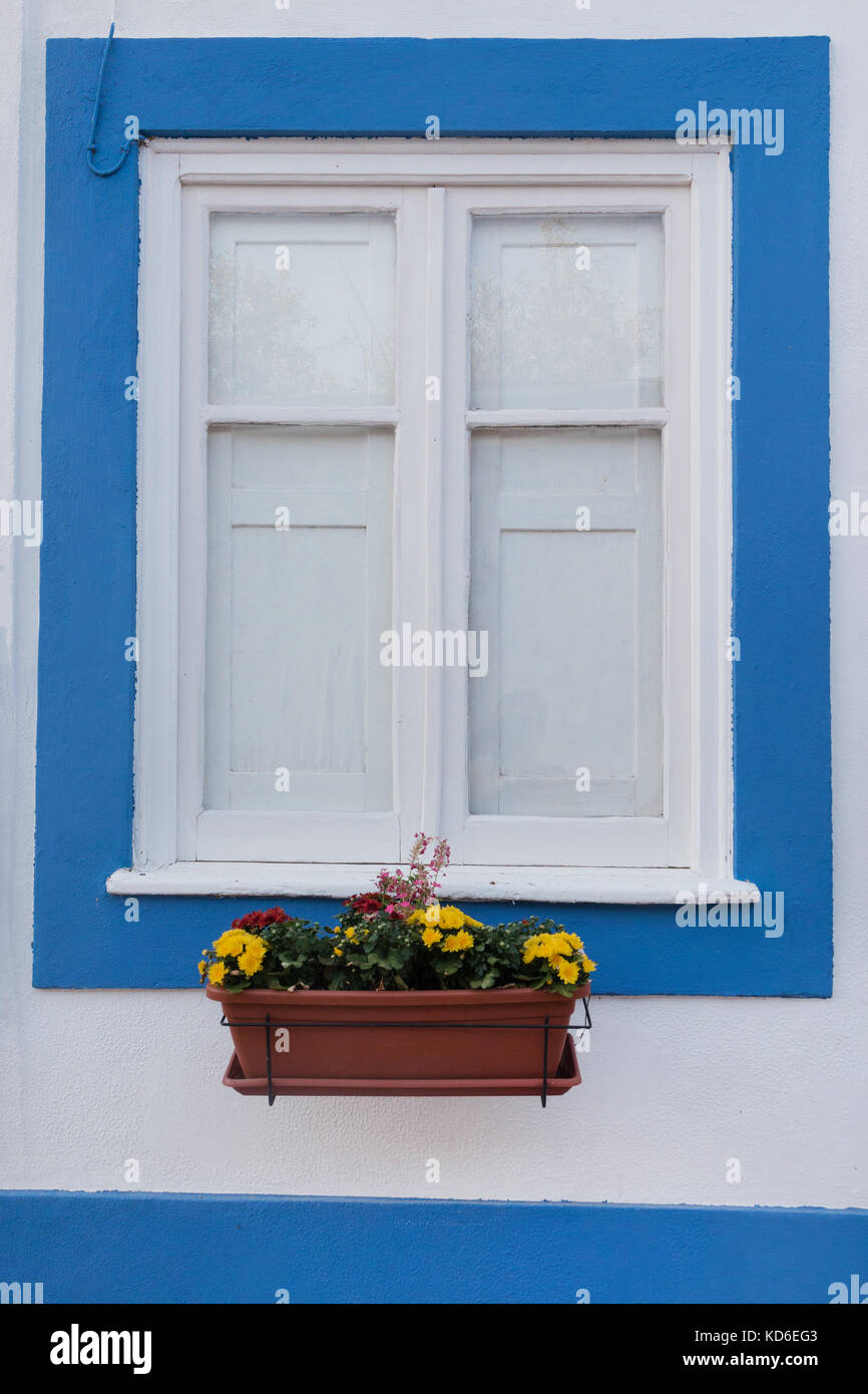 Typical portuguese window with flower vase Stock Photo - Alamy