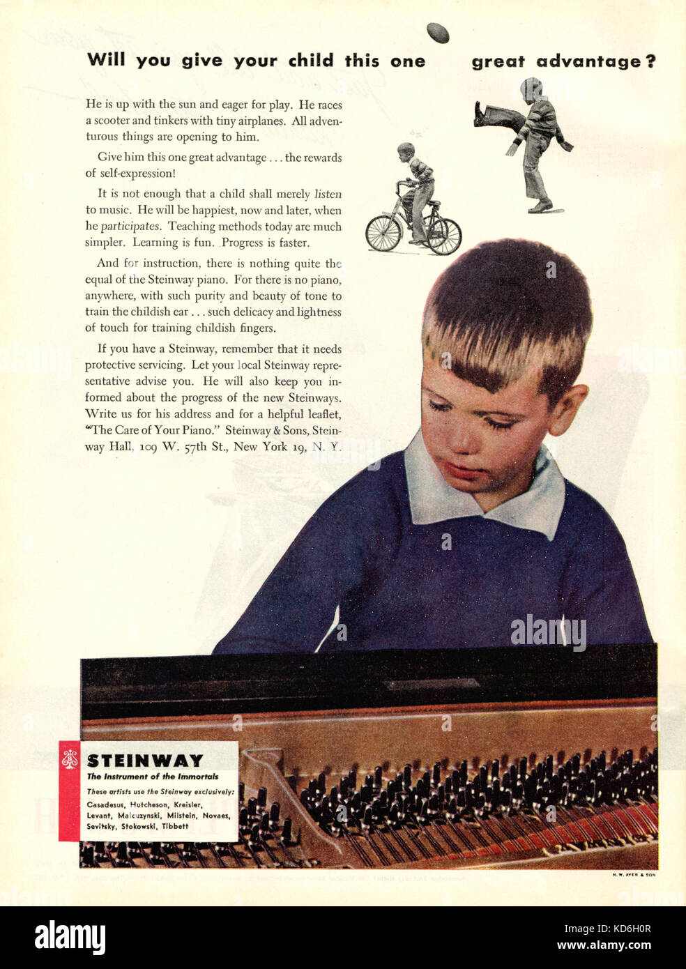 Advert for Steinway pianos showing young prodigy at piano. From Time ...