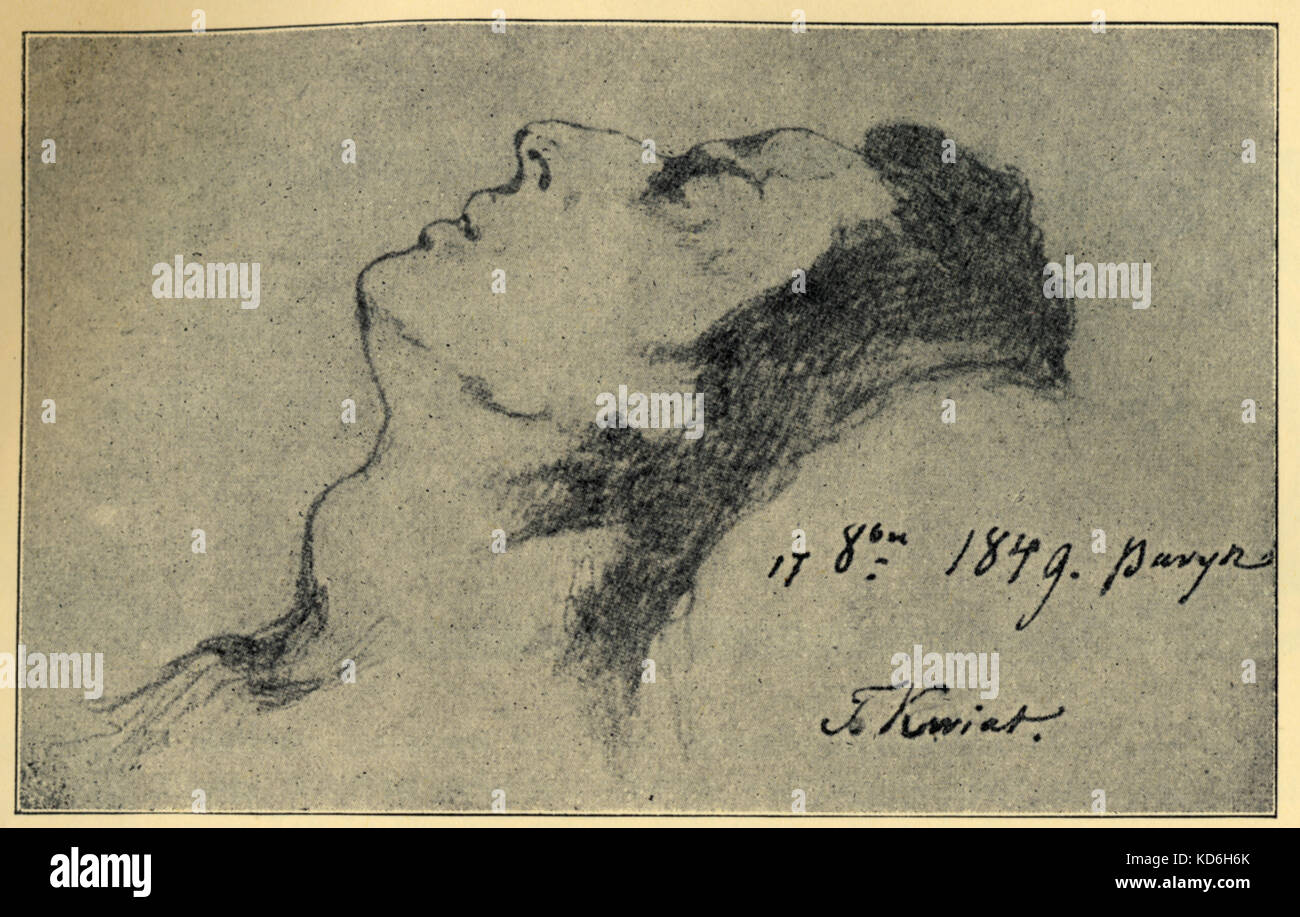 Frédéric Chopin on his deathbed. Drawing by Kwiatkowski and signed 17th ...