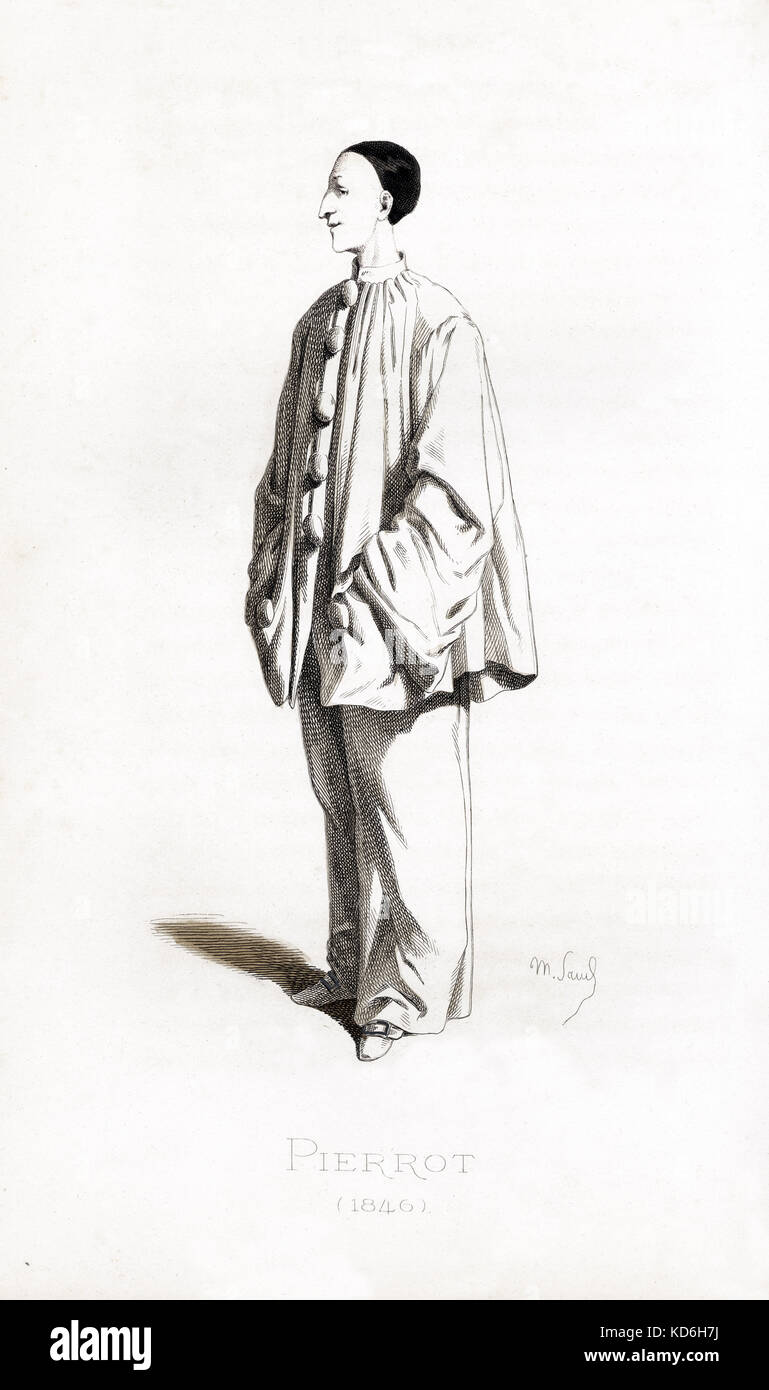 Pierrot costume dated 1840 drawn by Maurice Sand, published in 1860 ...