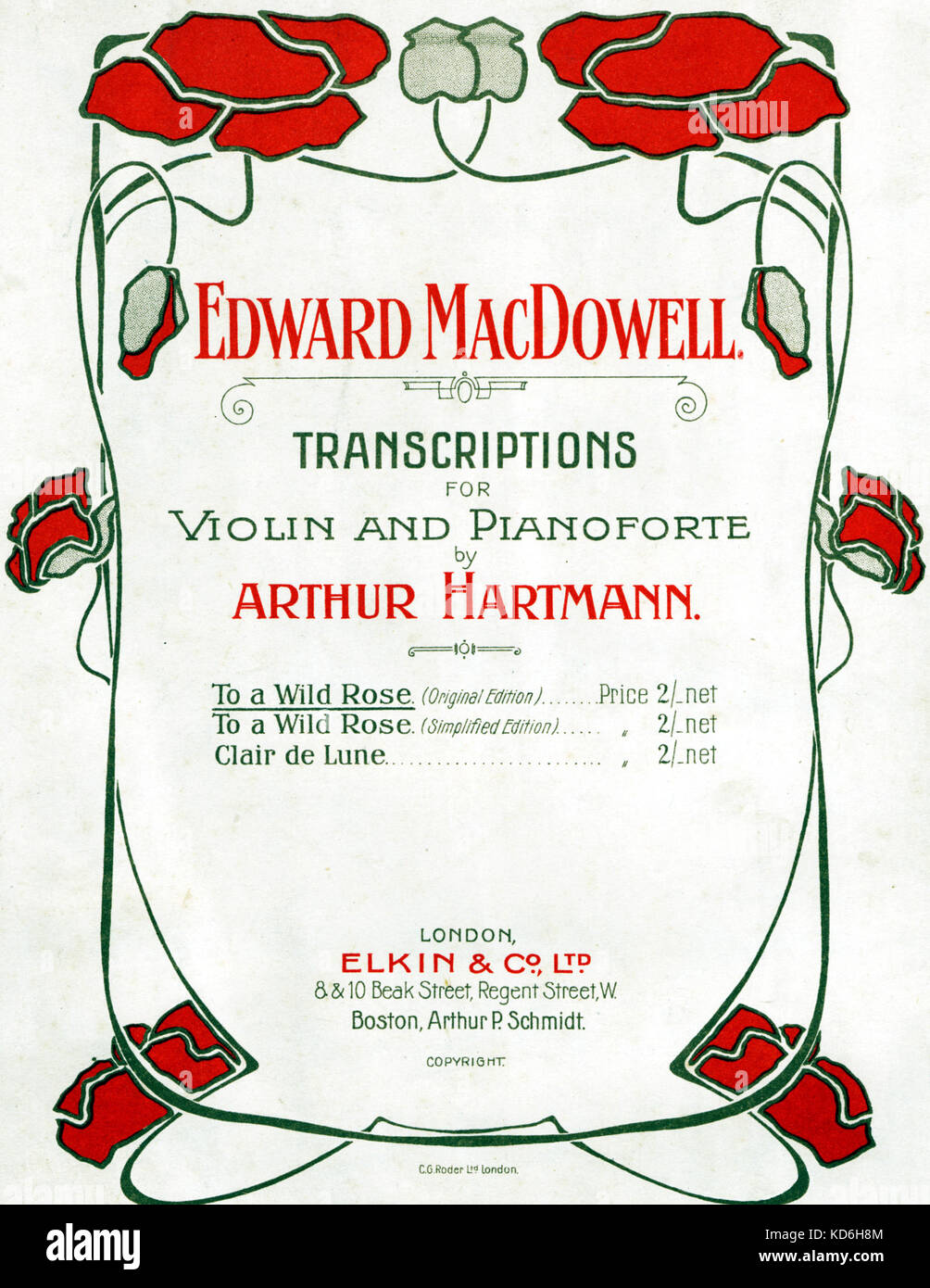 Edward MacDowell Art Deco designed score cover for 'Transcription for ...