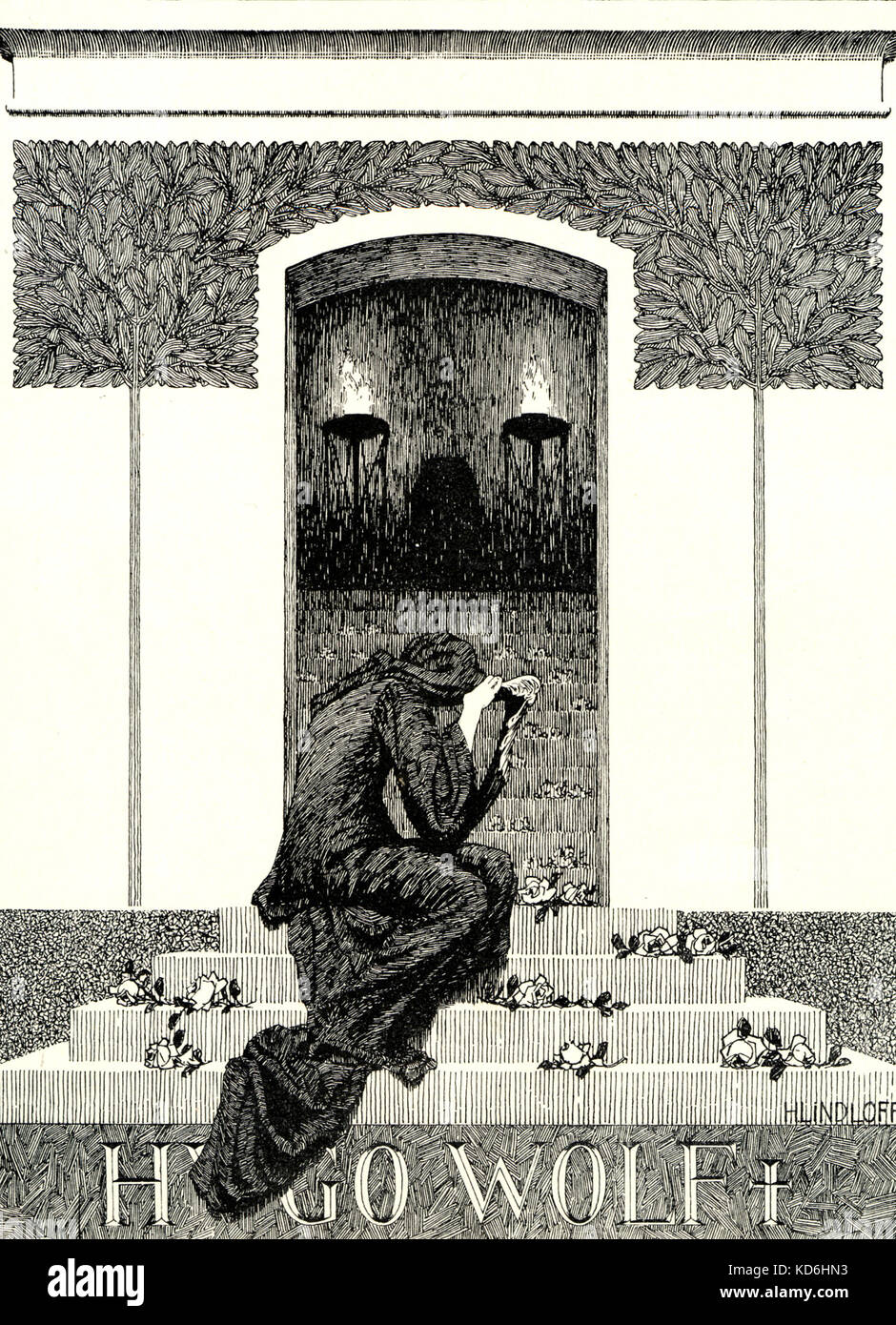 Hugo Wolf memorial by Hans Lindloff with tragic female figure weeping ...