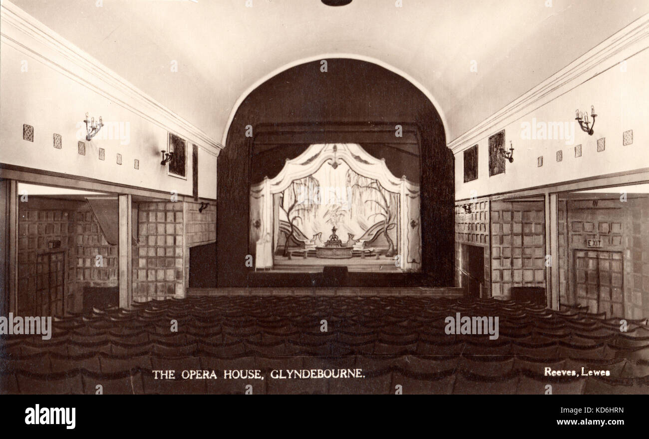 The early Glyndebourne opera house auditorium. Interior. View of stage ...