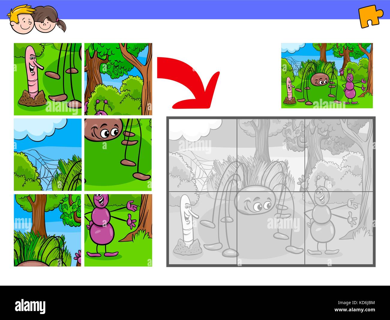 Cartoon Illustration of Educational Jigsaw Puzzle Activity Game for ...